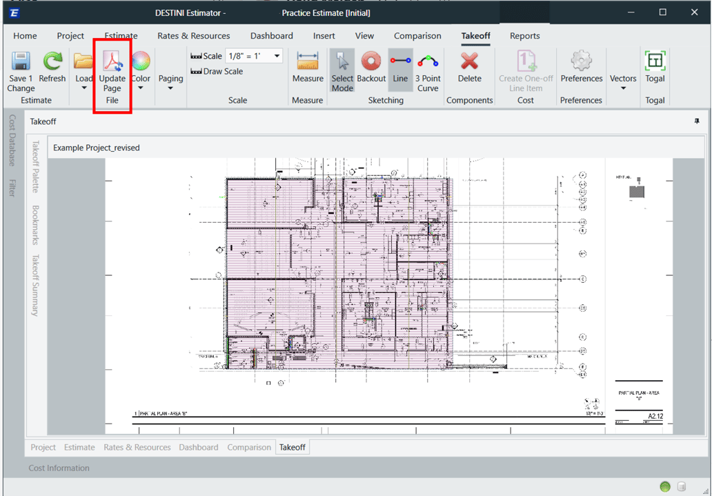 2D Takeoff Update Page Options